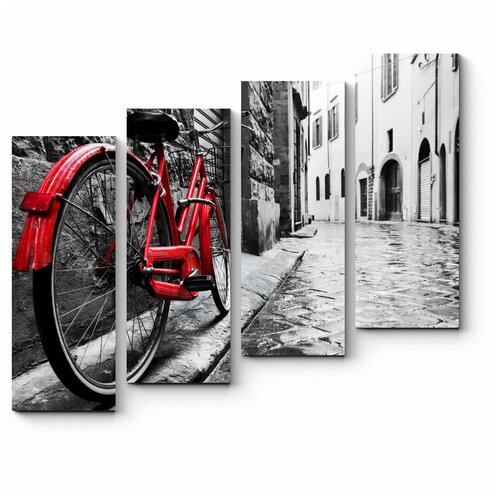Модульная картина Красный велосипед на мощенной улице 120x104