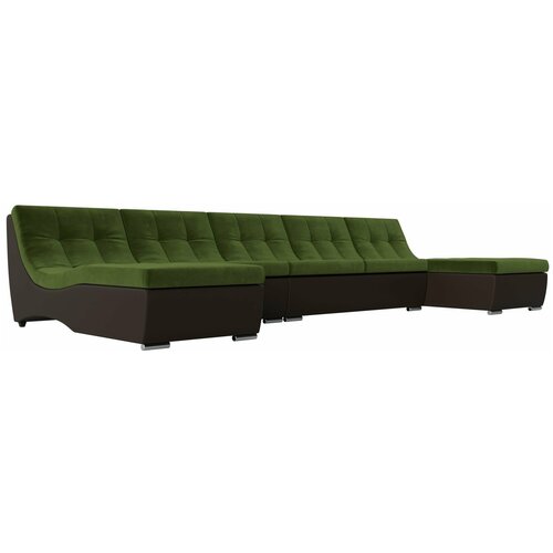 П-образный модульный диван Монреаль Long, зеленый; коричневый