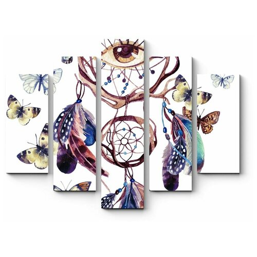Модульная картина Ловец снов в окружении порхающих бабочек 105x84