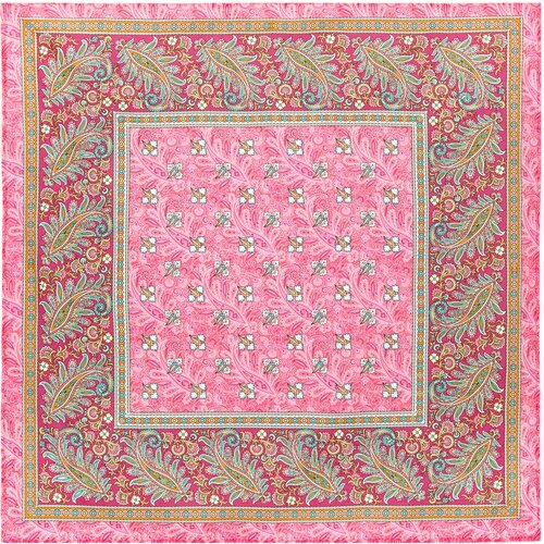 Платок Павловопосадская платочная мануфактура,80х80 см, зеленый, розовый