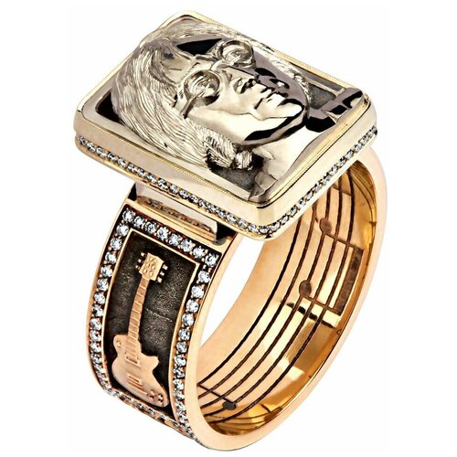 Перстень Эстет, комбинированное золото, 585 проба, бриллиант, размер 21, бесцветный