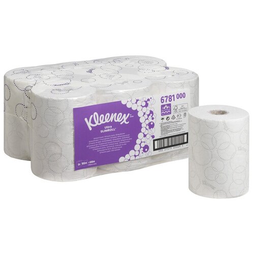 Полотенца бумажные Kleenex Ultra Slimroll 6781 двухслойные белые в рулонах 6 рул., белый, без запаха
