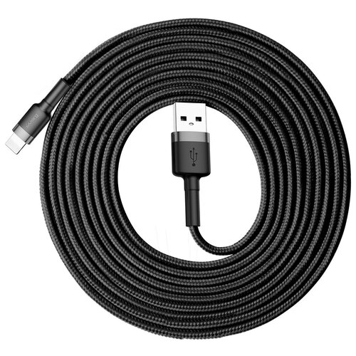 Кабель зарядки Apple Lightning 3m, Baseus Cafule Cable 2A, черный с серым