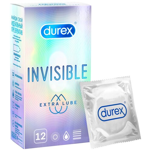Презервативы Durex Invisible Extra Lube, 12 шт.