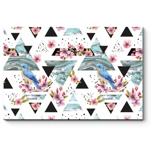 Модульная картина Птицы, цветы и треугольники 80x53