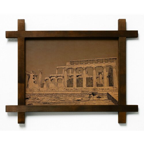 Картина Храм Афайи в Афинах, гравировка на натуральной коже, интерьерная для украшения и декора на стену в деревянной раме, подарок, BoomGift