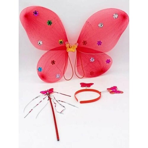Карнавальный набор Фея Бабочка (крылья, ободок, палочка) цвет красный