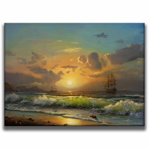 Картина для интерьера на холсте «Морской пейзаж на закате» 36х50, холст натянут на подрамник