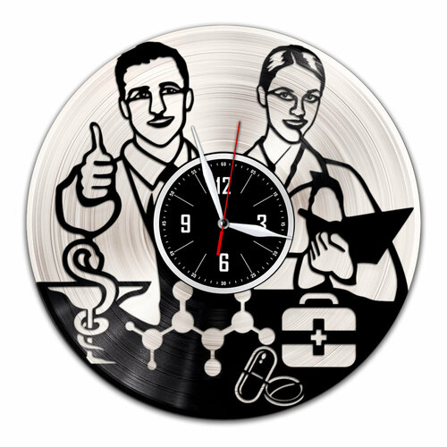 Медицина - настенные часы из виниловой пластинки (с серебряной подложкой)