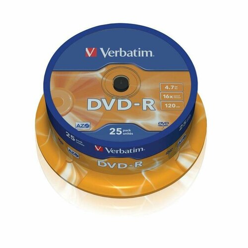 Оптический диск DVD-R Verbatim 4.7Gb, 16x, cake box, 25шт. (43522)