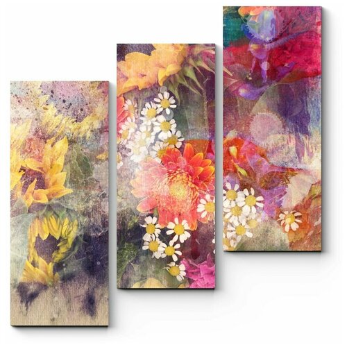 Модульная картина Подсолнухи и полевые цветы 80x85