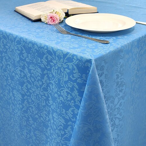 Скатерть 140x180 см. цвет голубой узор 1472 цветочный дамаск с водоотталкивающей пропиткой ткань Журавинка