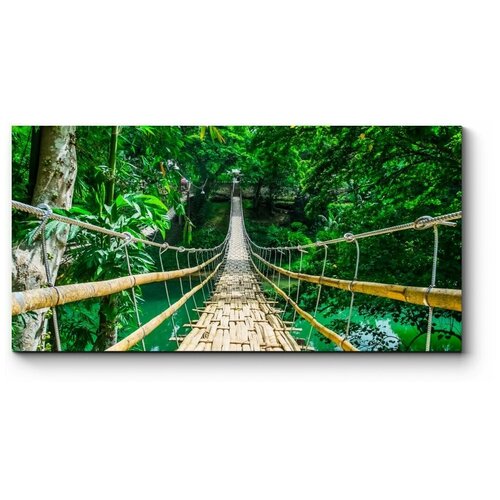 Модульная картина Бамбуковый пешеходный подвесной мост через реку в тропическом лесу 70x35