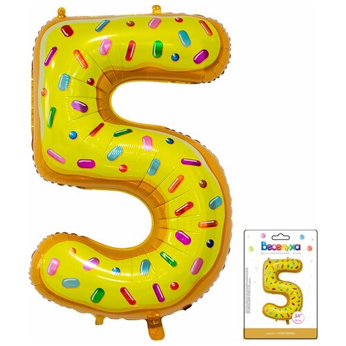 Воздушный шар цифра 5 Пончик в упаковке / Five