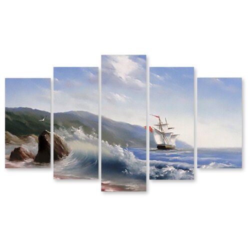 Модульная картина на холсте "Бушующее море" 150x89 см