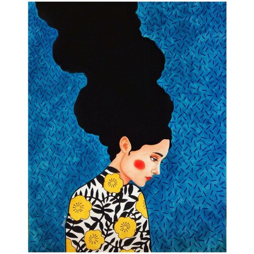 Постер / Плакат / Картина Дама с черными волосами 40х50 см в раме