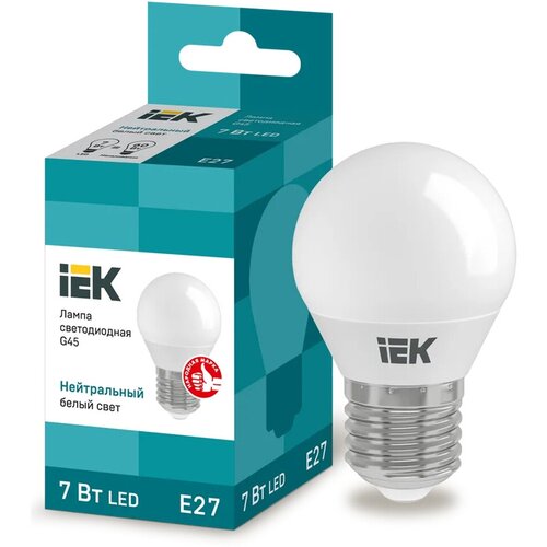IEK Лампа светодиодная LED Шар, E27, G45, 7 Вт, 4000 K, нейтральный свет