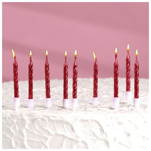 Набор свечи в торт "Спираль", 200шт, 7 см, красный металлик