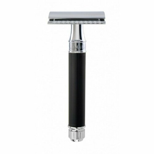 Станок хром черное резиновое покрытие Т-образный Edwin Jagger Safety Razor Black Rubber Coated 1 шт