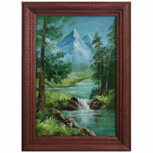 Картина на холсте в рамке "Горный пейзаж с озером" 10х15 см