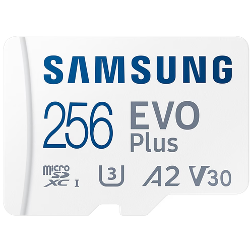 Карта памяти Samsung microSDXC 256 ГБ Class 10, V30, A2, UHS-I U3, R/W 130/105 МБ/с, адаптер на SD, белый