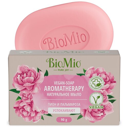 BioMio Мыло кусковое натуральное Aromatherapy Пион и пальмароза пион, пальмароза, 2 уп., 90 г