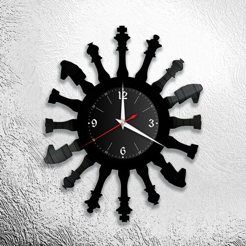 Настенные часы из виниловой пластинки с изображением шахмат/Часы в подарок шахматисту