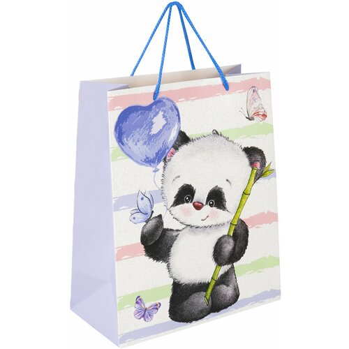 Пакет подарочный 26,5x12,7x33 см золотая сказка "Lovely Panda", глиттер, белый с голубым, 608241