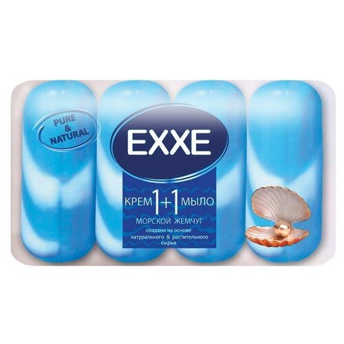 Крем-мыло Exxe 1+1, "Морской жемчуг", синее полосатое, 4 шт. по 90 г