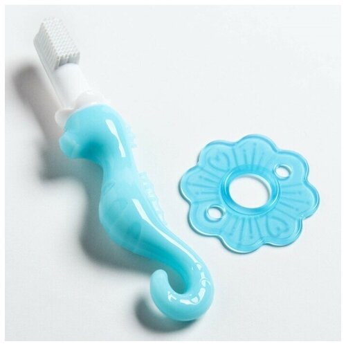 Детская зубная щетка-массажер, Морской конёк, силиконовая, с ограничителем, от 3 мес.