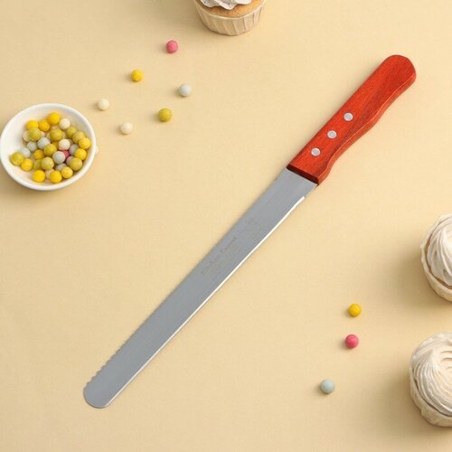 MARU Нож для бисквита двусторонний, с крупными зубцами и ровным краем, лезвие 25 см, толщина лезвия 0,9 мм