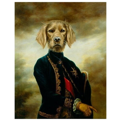 Плакат, постер на холсте собака в мундире. Генерал. Портрет. Размер 60 х 84 см