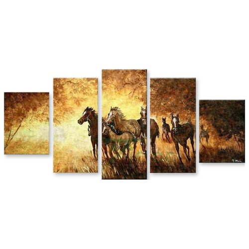 Модульная картина на холсте "Бегущие лошади" 120x74 см