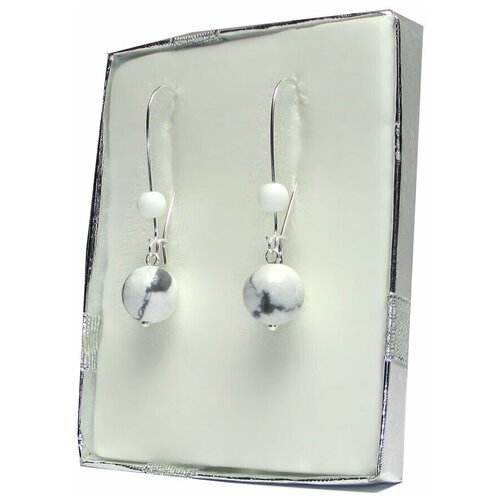 Серьги с подвесками AV Jewelry, кахолонг, агат, белый, золотой