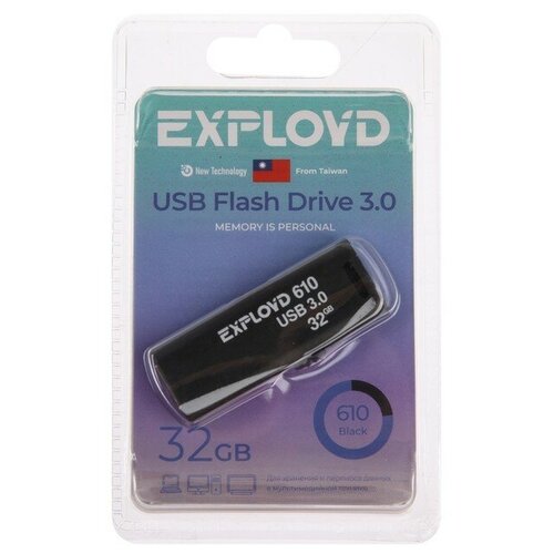 Флешка Exployd 610, 32 Гб, USB3.0, чт до 70 Мб/с, зап до 20 Мб/с, черная