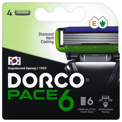 Dorco Pace 6 Сменные кассеты для бритья с 6 лезвиями 4шт.