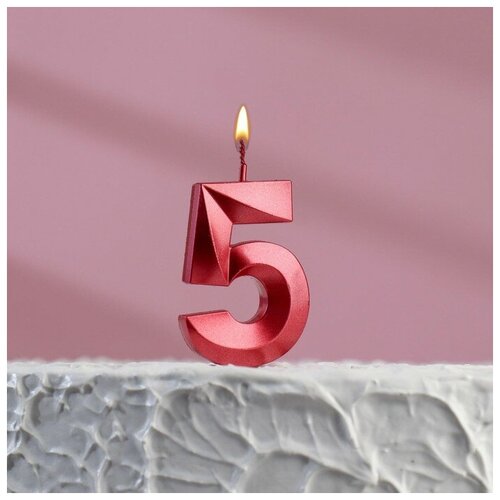 Свеча в торт на шпажке «‎Грань», цифра "5", 5 см, красная