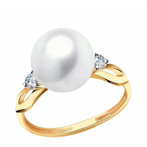 Кольцо Diamant online, золото, 585 проба, жемчуг, фианит, размер 16