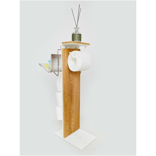 Держатель туалетной бумаги металлический с полочкой без ершика "Molinardi Creativo" МФУ светлое дерево на белом