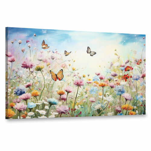 Интерьерная картина 100х60 "бабочки, цветы"