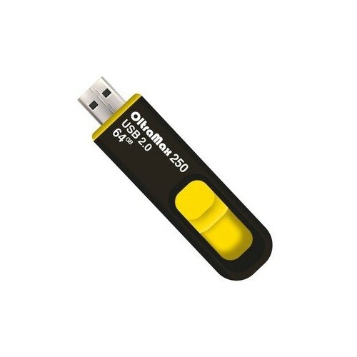 Флешка OltraMax 250, 64 Гб, USB2.0, чт до 15 Мб/с, зап до 8 Мб/с, жёлтая