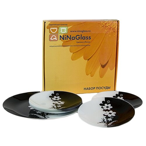 NinaGlass Набор тарелок Ромашки 85-127 7 шт. 2 см черный/белый 20 см 7 20 см