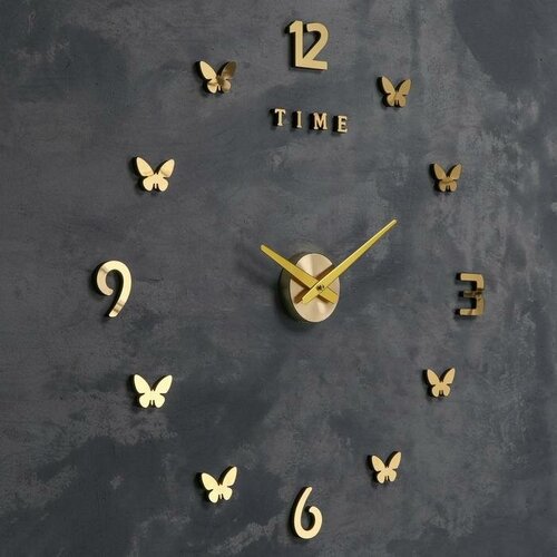 Часы-наклейка, серия: DIY, "Бабочки", плавный ход, d-70 см, 1 АА, золото