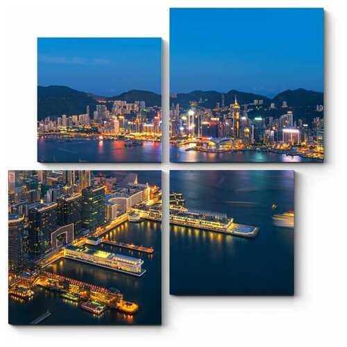 Модульная картина Сияющий ночными огнями Гонконг70x70