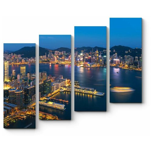 Модульная картина Сияющий ночными огнями Гонконг80x69
