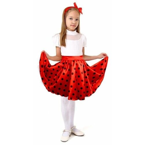 Карнавальный набор для девочки юбка для вечеринки красная в черный горох, повязка, рост 122-128
