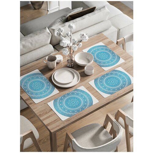 Комплект тканевых салфеток, плейсматов с рисунком JoyArty "Голубая мандала" для сервировки стола, подарочный набор 46x30 см, 4шт.
