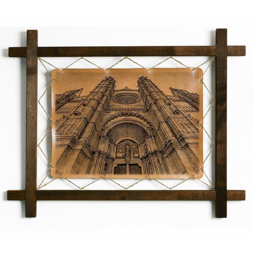 Картина Собор Парижской Богоматери, интерьерная для украшения и декора на стену в деревянной раме, подарок, натуральная кожа, BoomGift