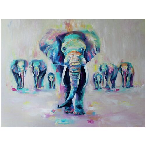 Постер / Плакат / Картина Цветные слоны 50х70 см в раме