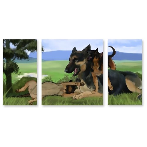 Модульная картина на холсте "Игривые щенки" 90x46 см